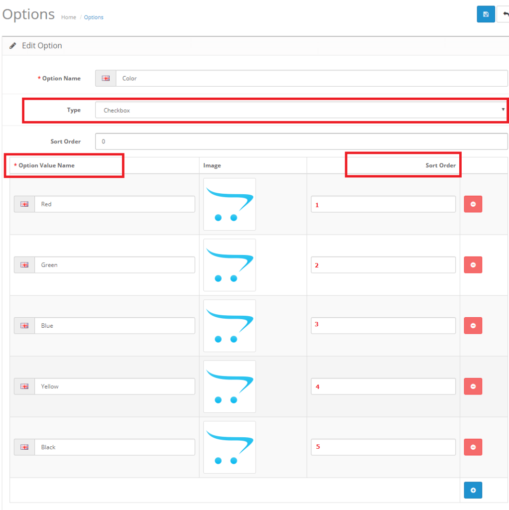 Opencart - Product Option Size & Color Combination Pro